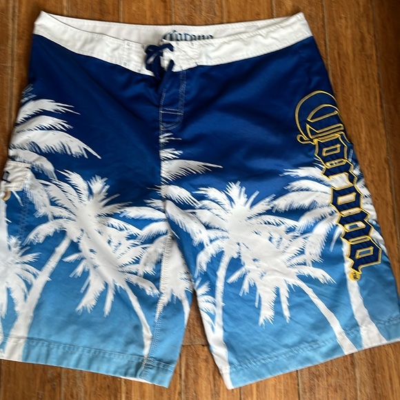 Corona | Swim | Corona Extra Beer Blue Palm Trees Swim Trunks Board ...